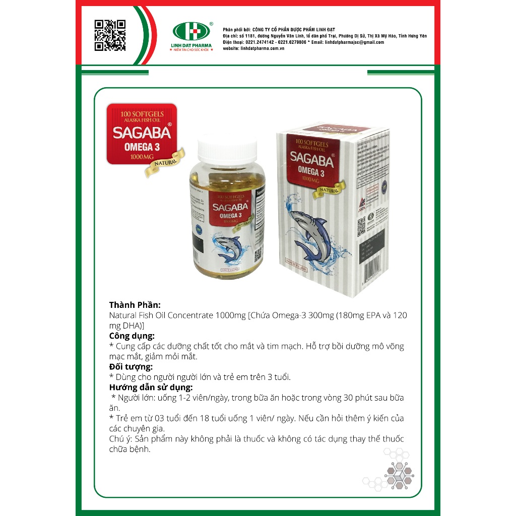 Viên dầu cá Omega 3 nhập khẩu New Zealand SAGABA hộp 100 viên bổ sung ...