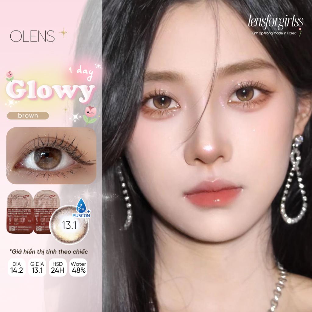 (OLENS) Lens 1 ngày | Kính áp tròng hiệu ứng phủ bóng GLOWY BROWN chính ...