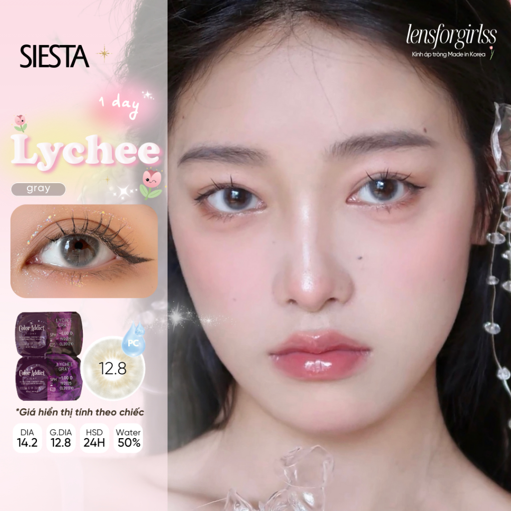 Kính áp tròng 1 NGÀY LYCHEE GRAY chính hãng SIESTA | Lens cận 1 ngày ...
