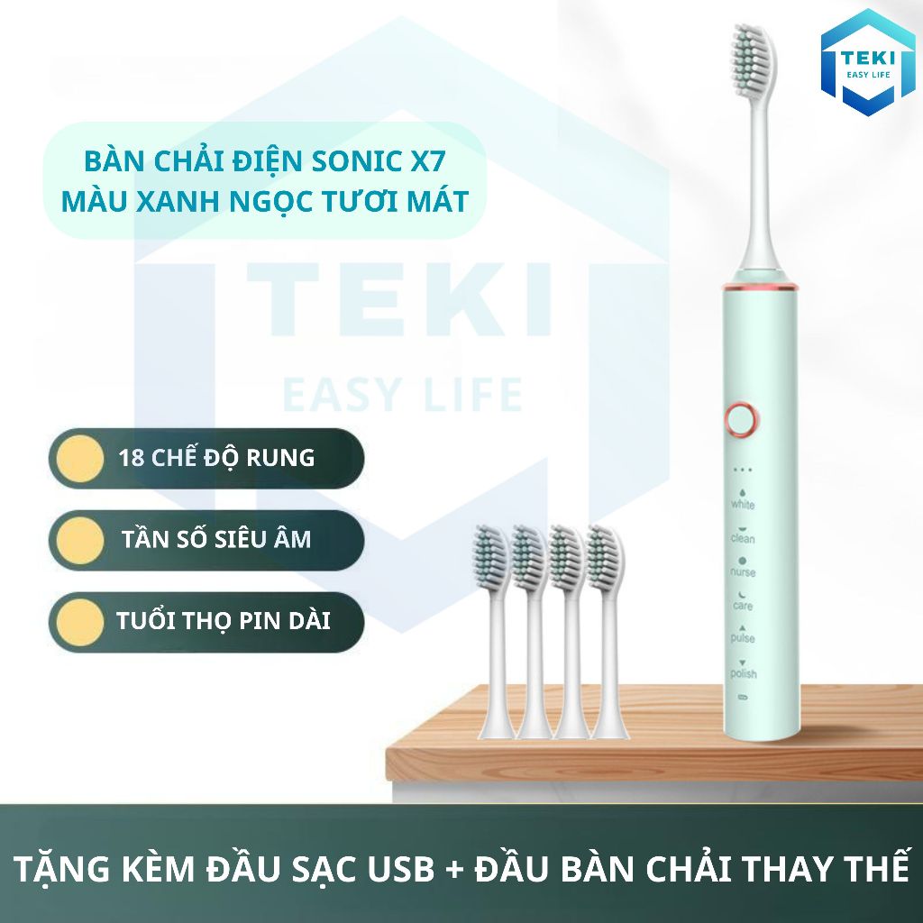 Bàn Chải Điện Đánh Răng Sonic X7 MÀU XANH NGỌC Thông Minh 18 Chế Độ Làm ...