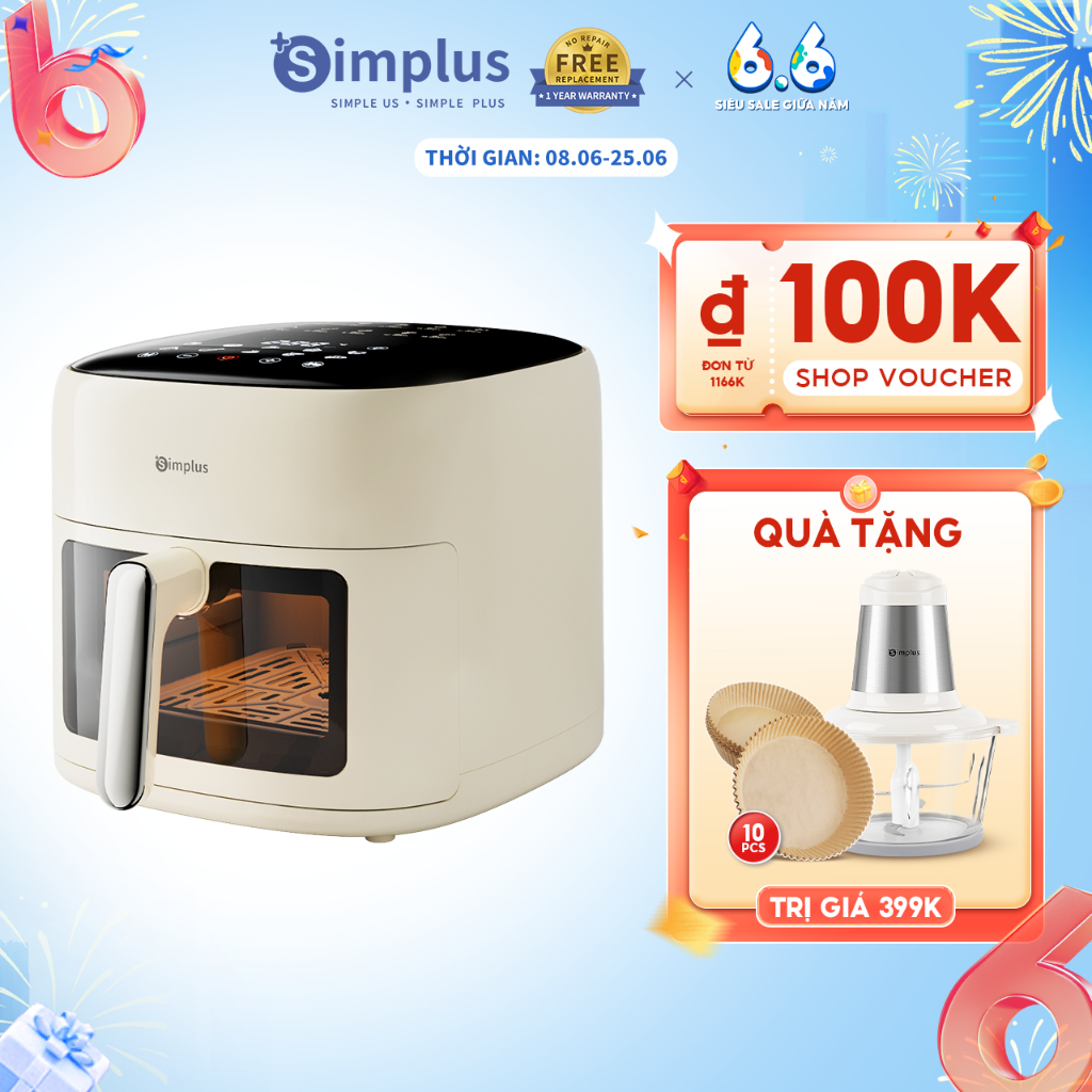 Nồi chiên không dầu Simplus Dung tích lớn 6.5L Công suất cao 1500W ...