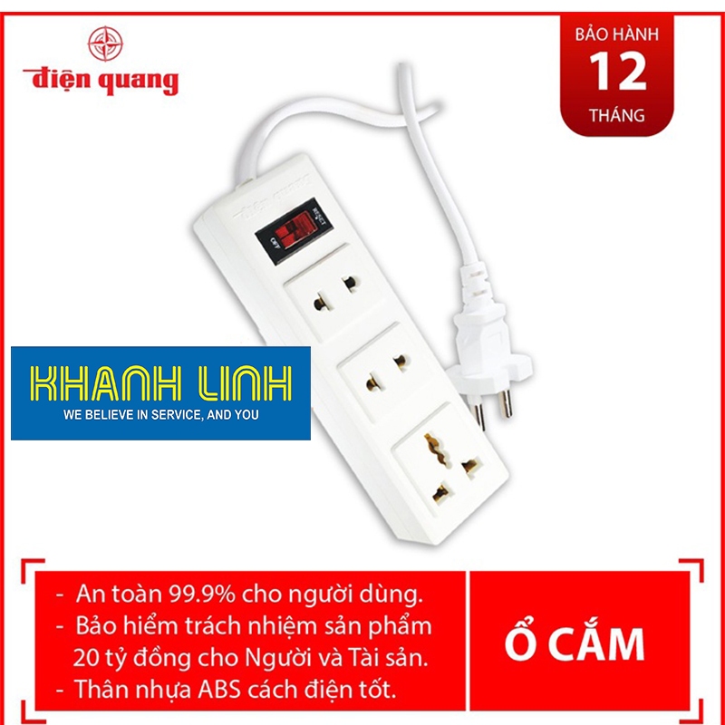 Ổ cắm Điện Quang 03 lỗ mã ĐQ 002A-02 Loại 2m dây, 5m dây | Shopee Việt Nam