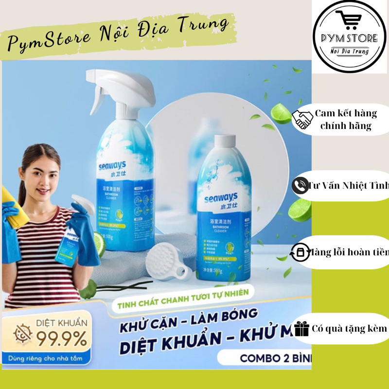 Combo 2 Chai Tẩy cặn canxi nhà tắm PYM STORE tẩy gương kính , đồ sứ , gạch men,chống ăn mòn inox ...