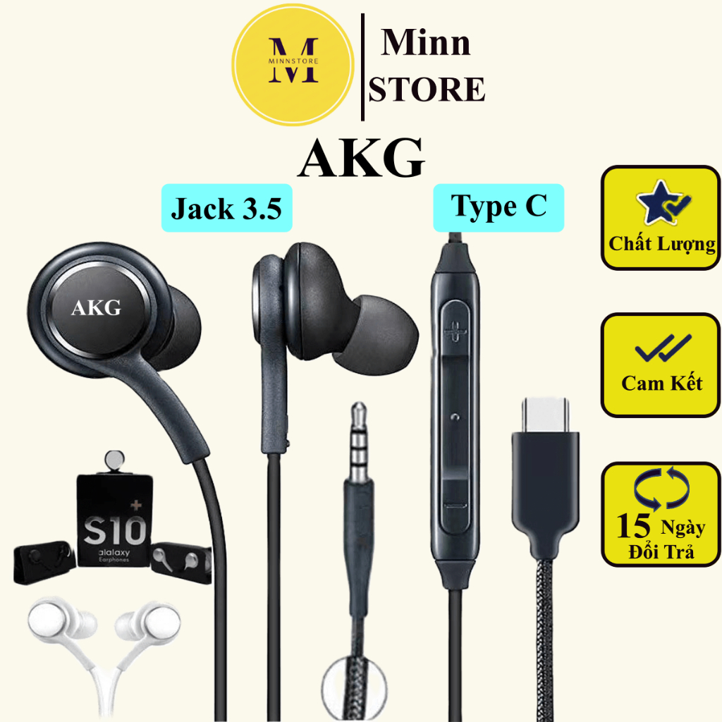 Tai nghe nhét tai AKG ss Jack 3.5 và Type C cho S8 S9 S10 S20 S21 S22 ...