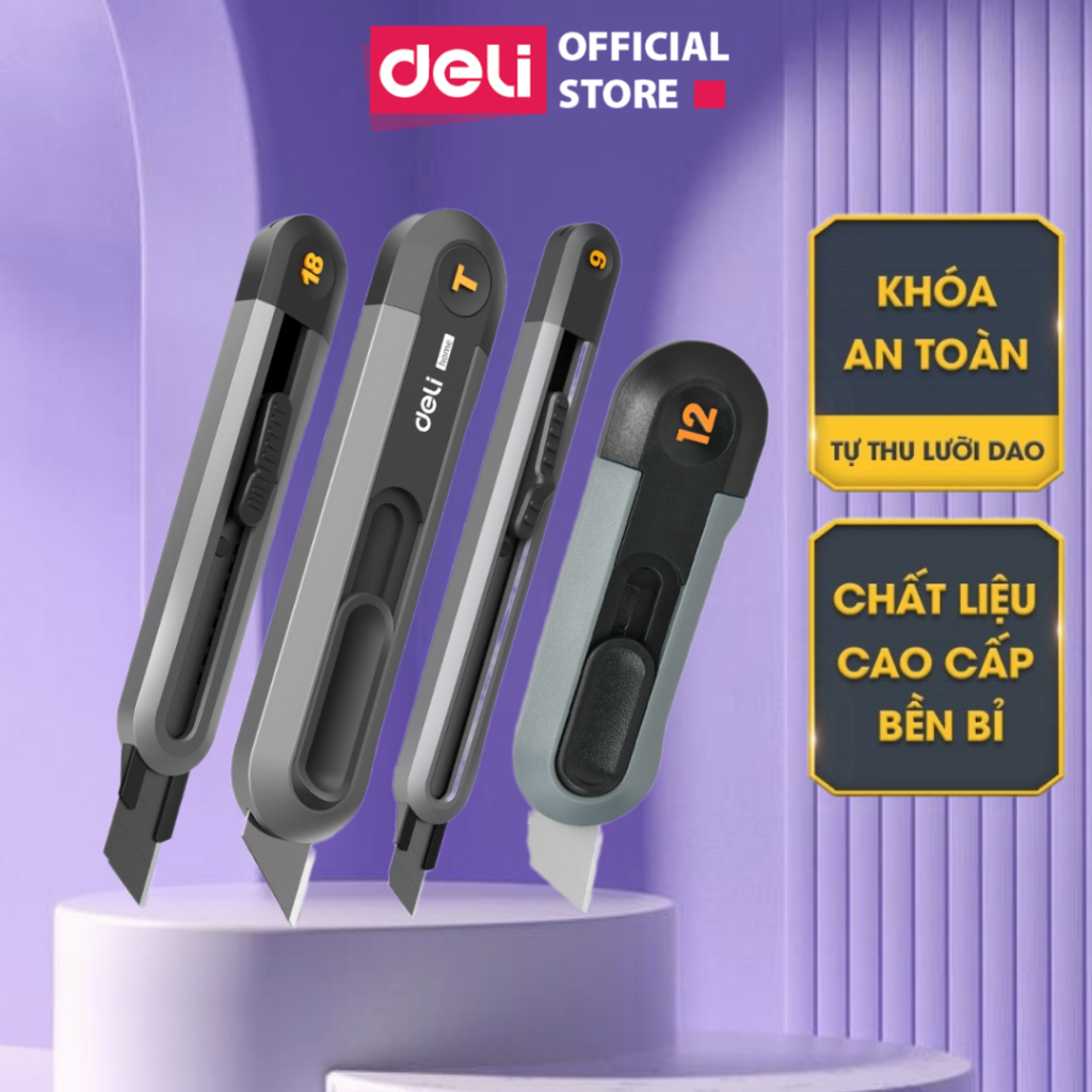 Set dao rọc giấy Deli cao cấp lưỡi thép không gỉ SK5 - Dao rọc mini bỏ túi kim loại tiện lợi văn ...
