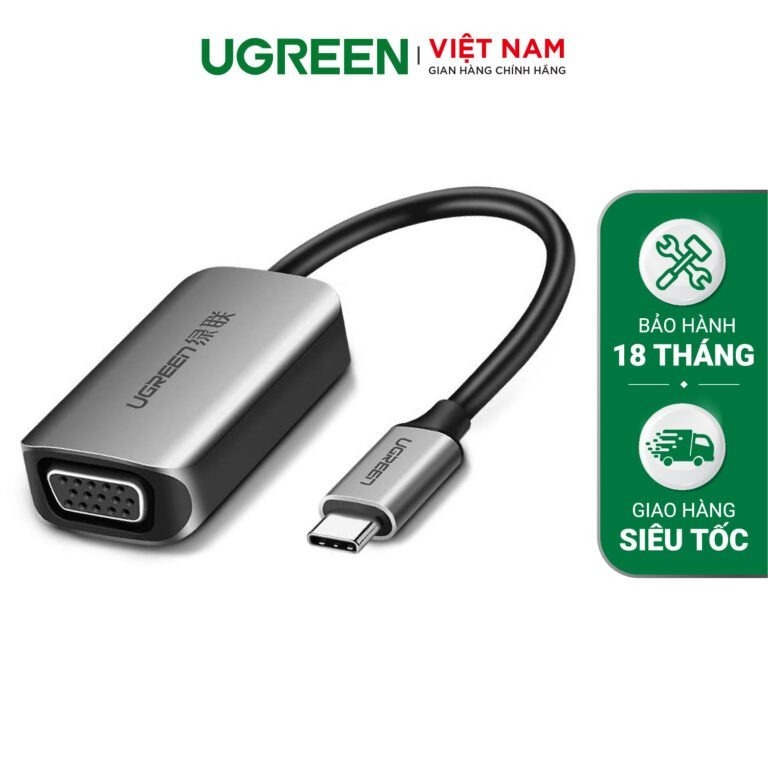 Cáp chuyển Type C sang VGA UGREEN CM160 – Hỗ trợ Full HD 1080P – Vỏ hợp ...