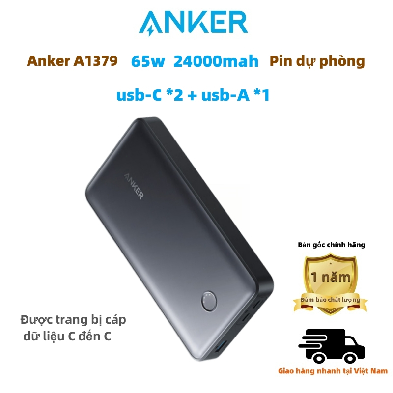anker sạc dự phòng anker 65W a1379 24000mAh sạc sự phòng anker 3 cổng 2 ...