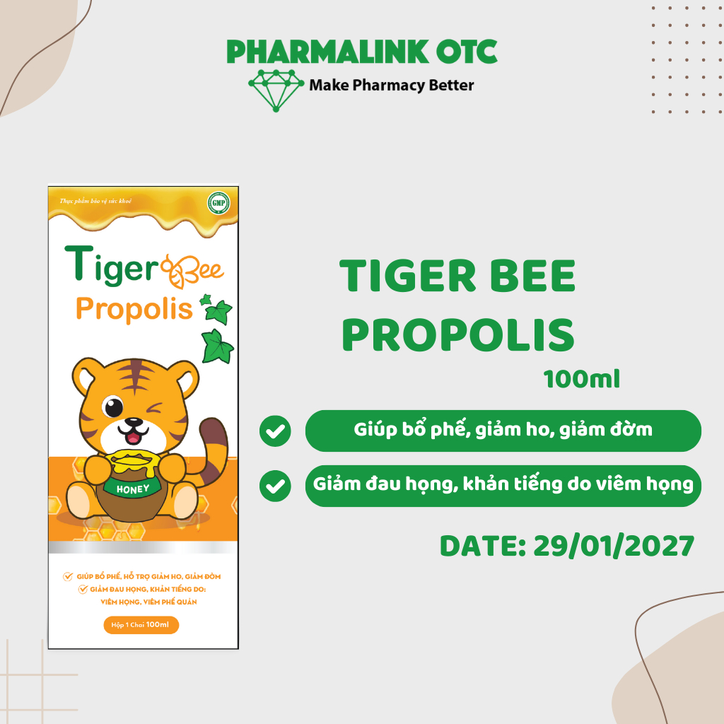 Siro ho Tiger Bee Propolis giúp bổ phế, tiêu đờm, giảm ho, an toàn cho ...