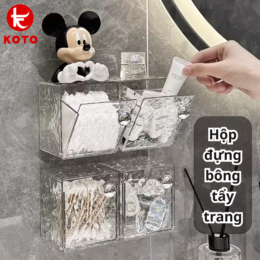 Hộp đựng bông tẩy trang dán tường trong suốt KOTO kèm móc treo tiện lợi ...