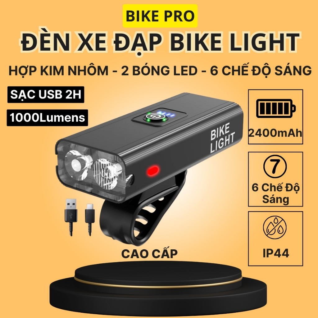 Đèn Xe Đạp BIKE PRO 2 Bóng Led T6 1000LM Đèn Gắn Xe Đạp Chống Nước Hợp Kim Nhôm Kèm Kính Acrylic ...