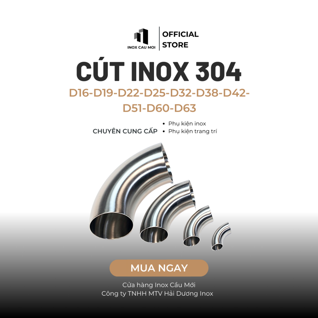 Cút Inox 304 (Việt Nam)- Kích Thước D16-D19-D22-D25-D32-D38-D42-D51-D60-D63-D76-D89 | Co Inox 90 ...