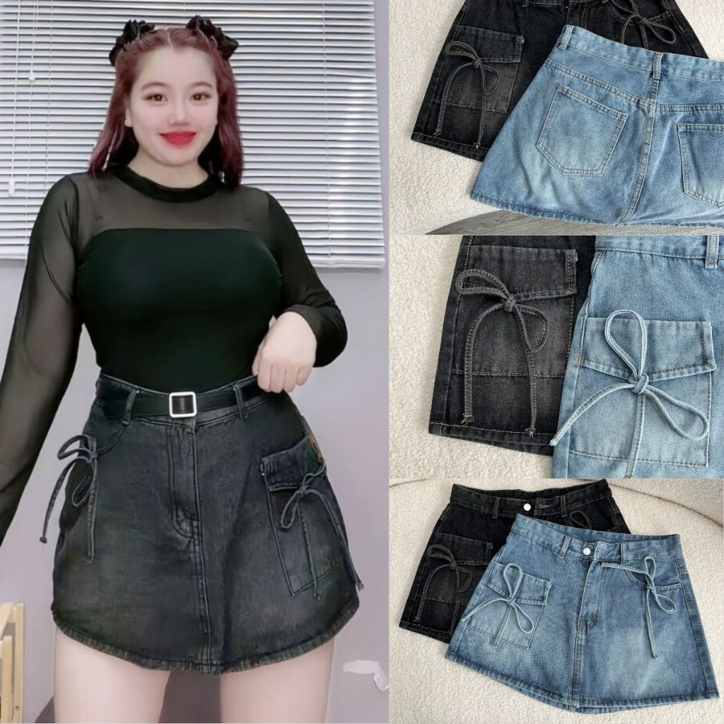 Chân váy jean bigsize nữ Váy bò dáng A ngắn lưng cao đứng from chất ...