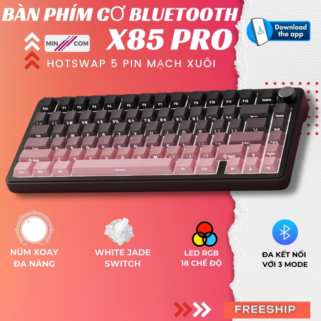 Bàn Phím Cơ Không Dây Mincom X85 Led RGB App Tùy Chỉnh, Núm Xoay Đa ...