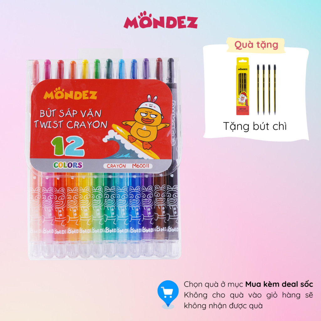 Bút Sáp Vặn MONDEZ 12 Màu Loại Dài, Sáp Mịn, Màu Chuẩn, Chất Liệu An ...