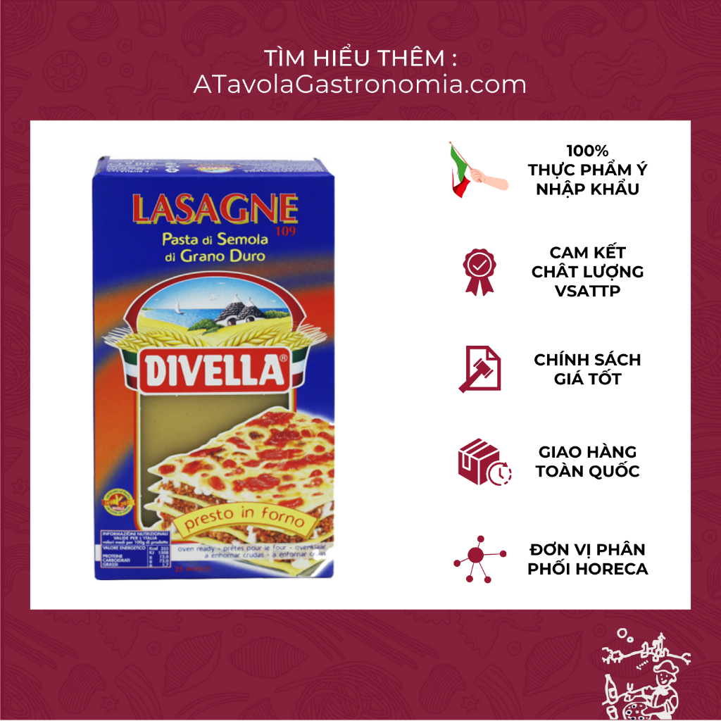 Mì Ý Lasagna DIVELLA hộp 500g [Mỳ Ý Pasta Lasagne Chính Hãng] | Shopee ...