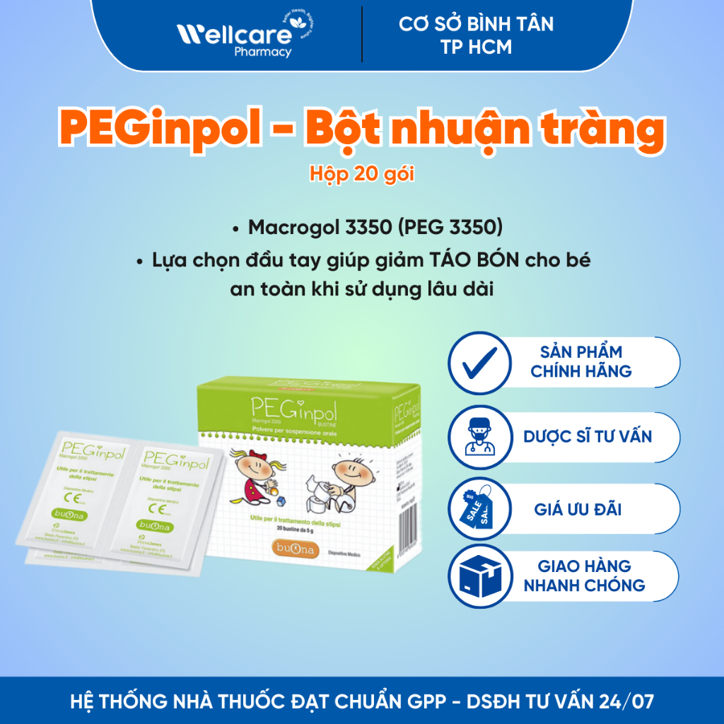 Bột nhuận tràng PEGinpol (Macrogol 3350) [Chính hãng] - Hộp 20 gói, hỗ ...