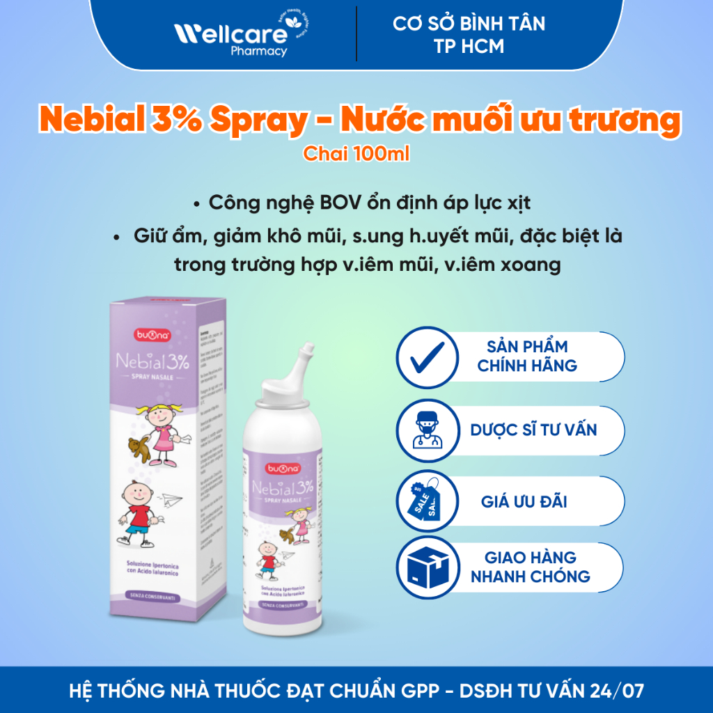 [CHÍNH HÃNG] Dung dịch xịt mũi Nebial 3% Spray nước muối ưu trương giúp ...