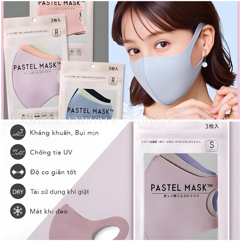 [Có Tái Sử Dụng] Khẩu Trang Vải Umi Su Lạnh 3D Pastel Mask Chống Tia UV ...