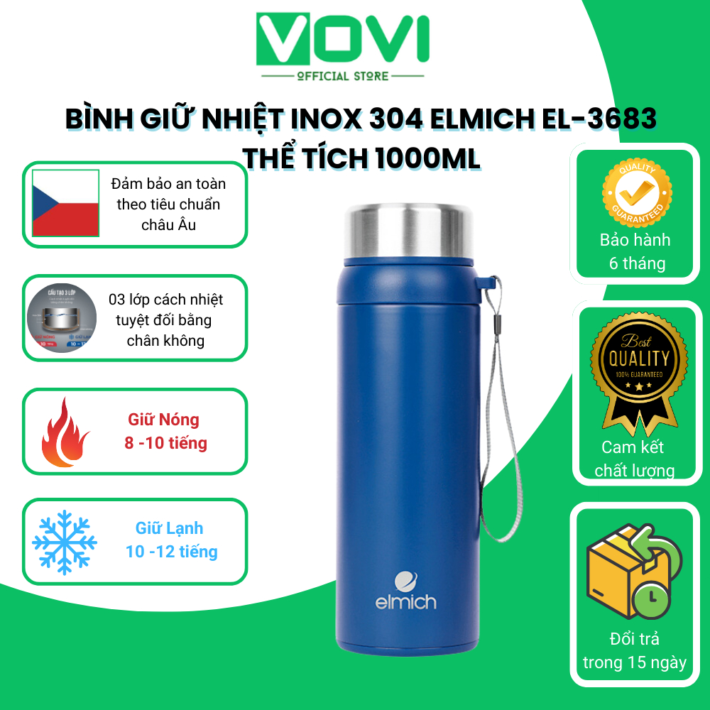 Bình giữ nhiệt Elmich EL-3683 (1000ml, INOX 304, Có Quai Xách và Lưới Lọc Trà) | Shopee Việt Nam
