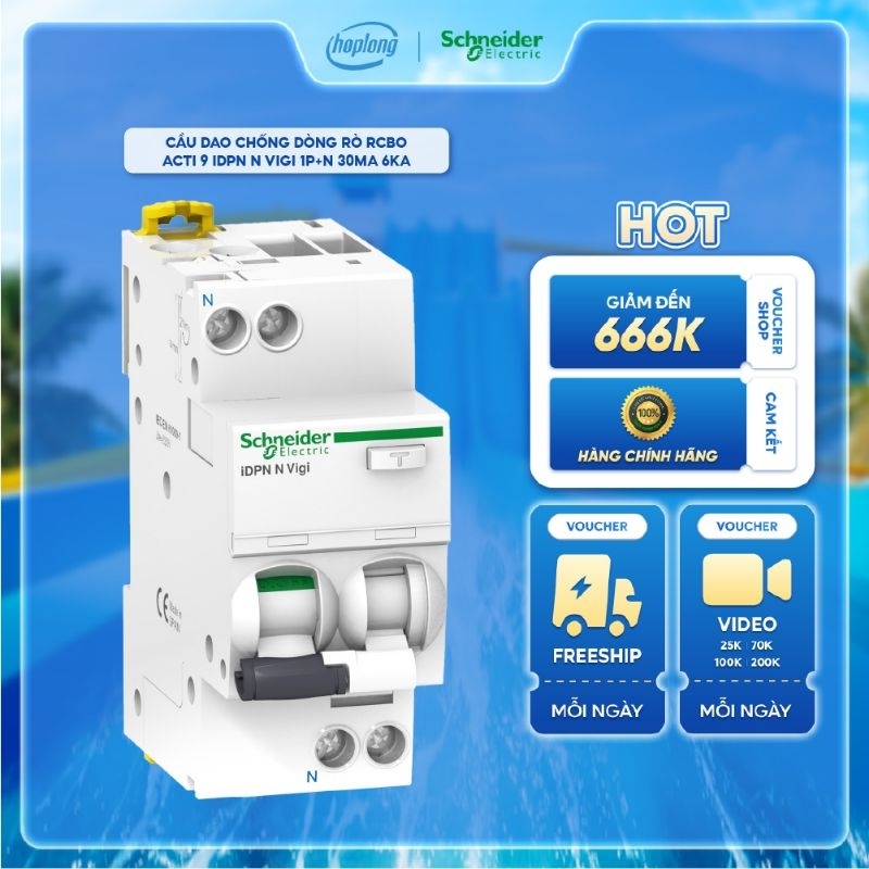 Cầu dao tích hợp chống dòng rò A9D31625 Schneider - Acti9 RCBO, 1P+N, 25A, 6kA, 30mA | Shopee ...