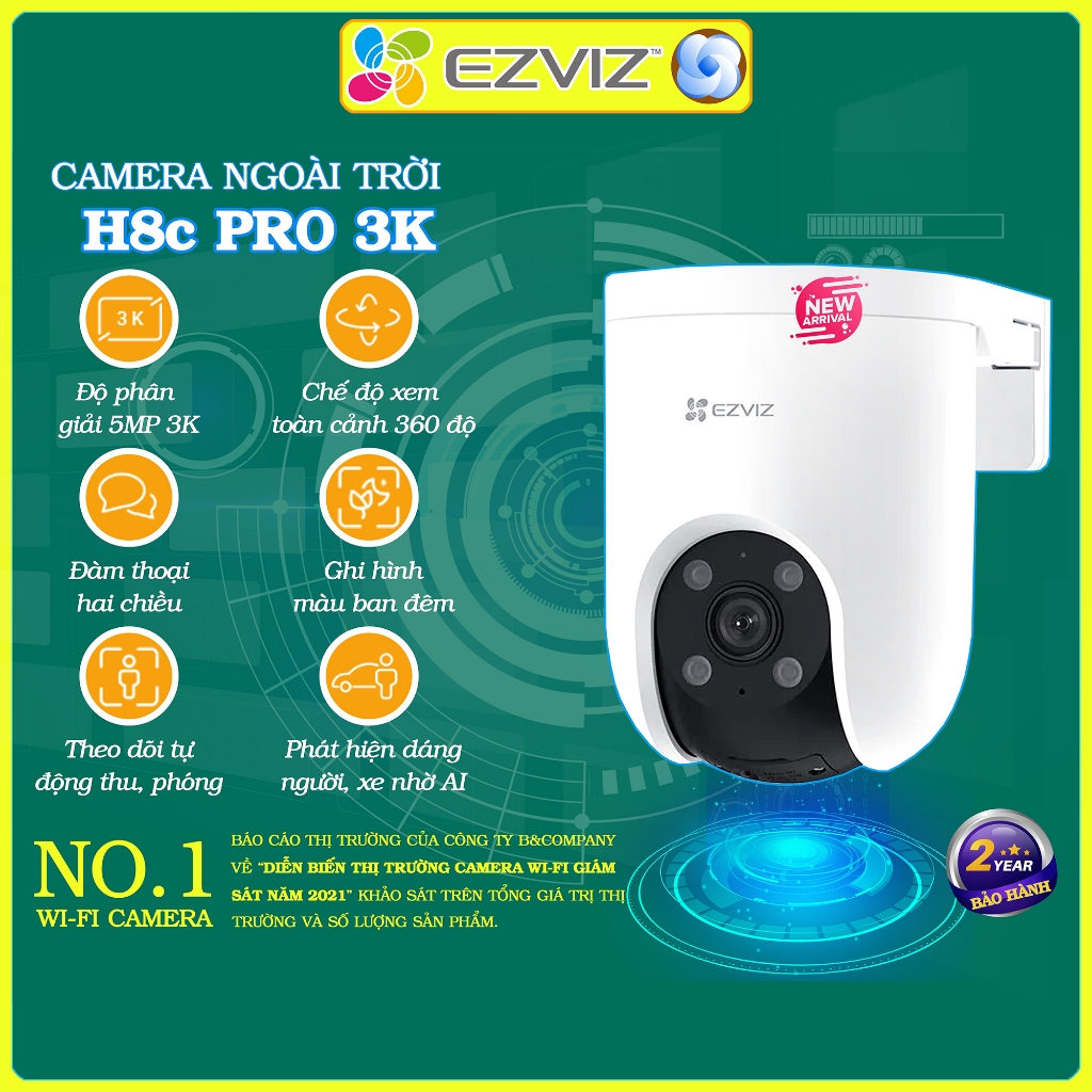 Camera wifi Ezviz H8c PRO 3MP/4MP/5MP 2K 2K+ 3K chính hãng, xoay, báo động đàm thoại, màu đêm ...