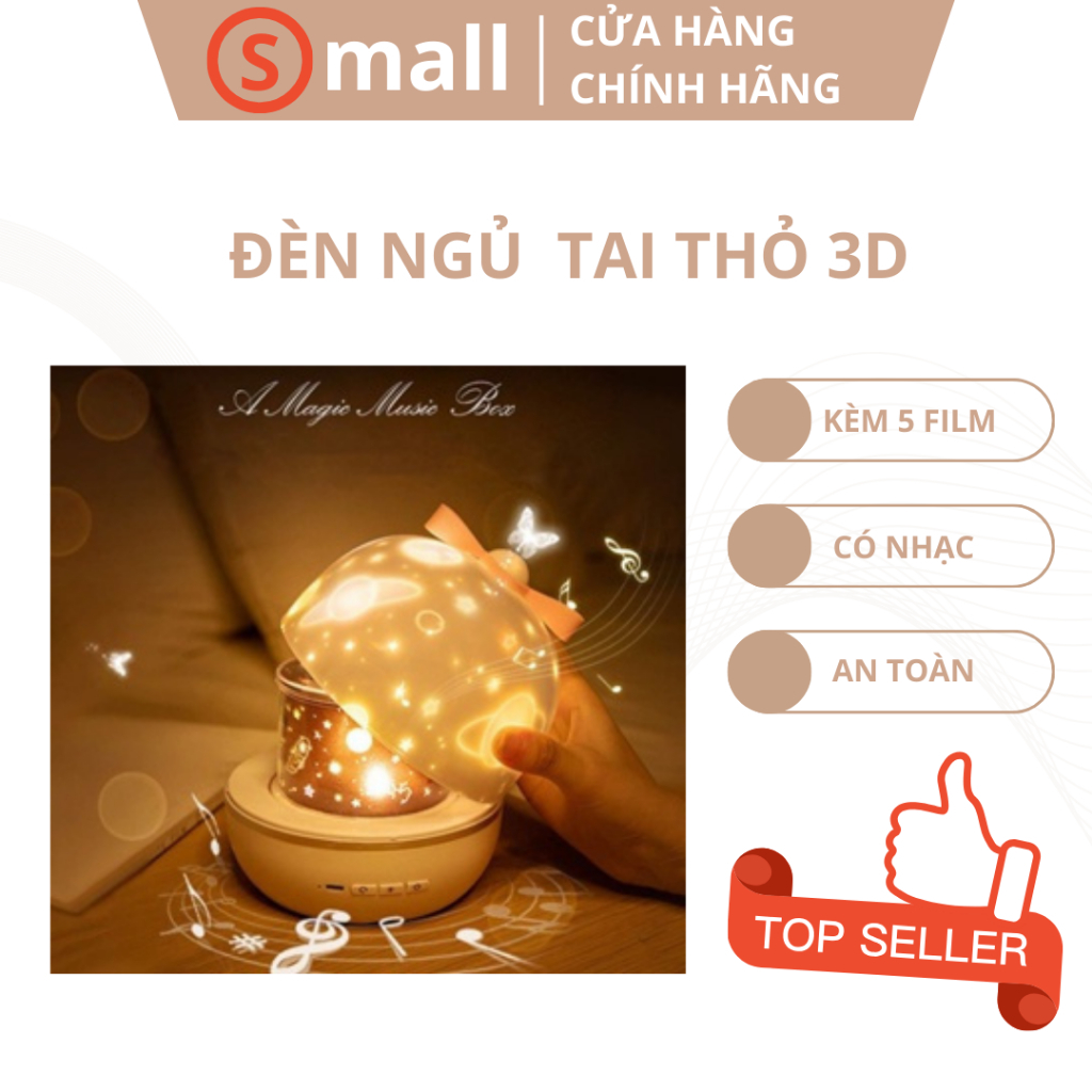 Đèn Ngủ Tai Thỏ Chiếu Bầu Trời Sao 3D Tự Xoay Sạc Tích Điện Có Tiếng ...
