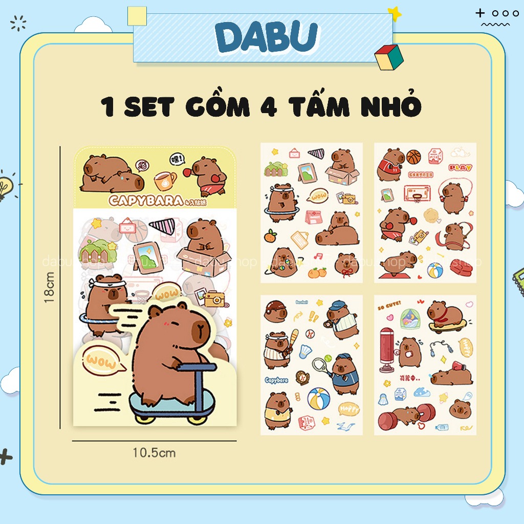 Set sticker nhãn dán hologram kim tuyến DABU hoạt hình Capybara dễ ...