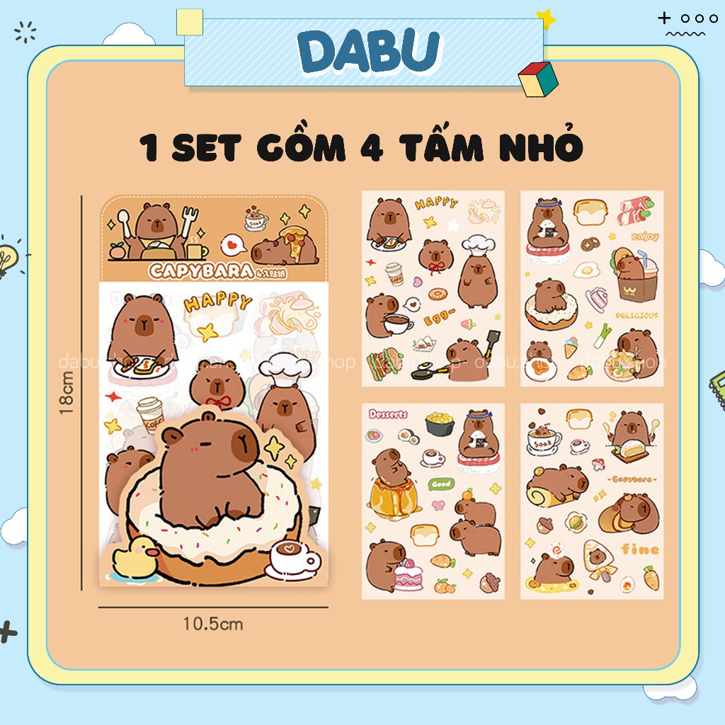 Set sticker nhãn dán hologram kim tuyến DABU hoạt hình Capybara dễ ...