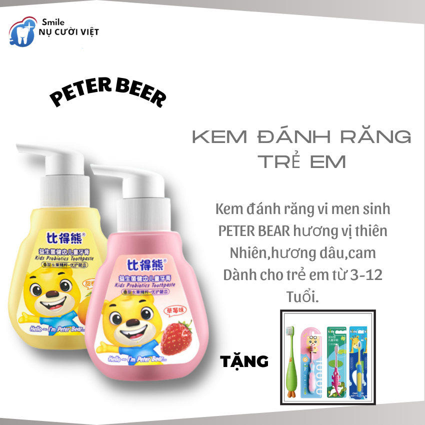 [TẶNG BÀN CHẢI BABY]Kem Đánh Răng Dành Cho Trẻ Em Vi Men Sinh 3 Đến 12 Tuổi PETER BEAR | Shopee ...