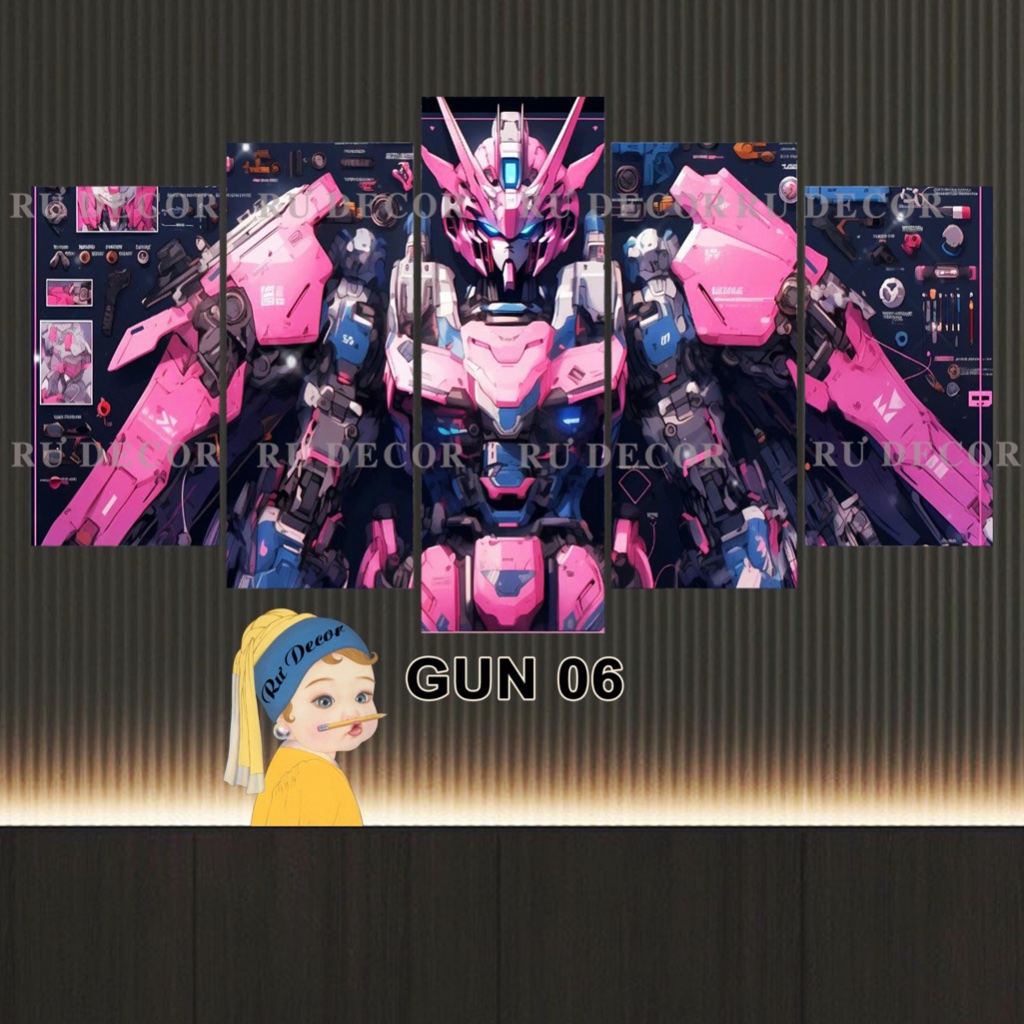Bộ 5 Tấm Tranh Ghép Decor Gundam Tráng Gương Dán Tường Kèm Keo Dán ...
