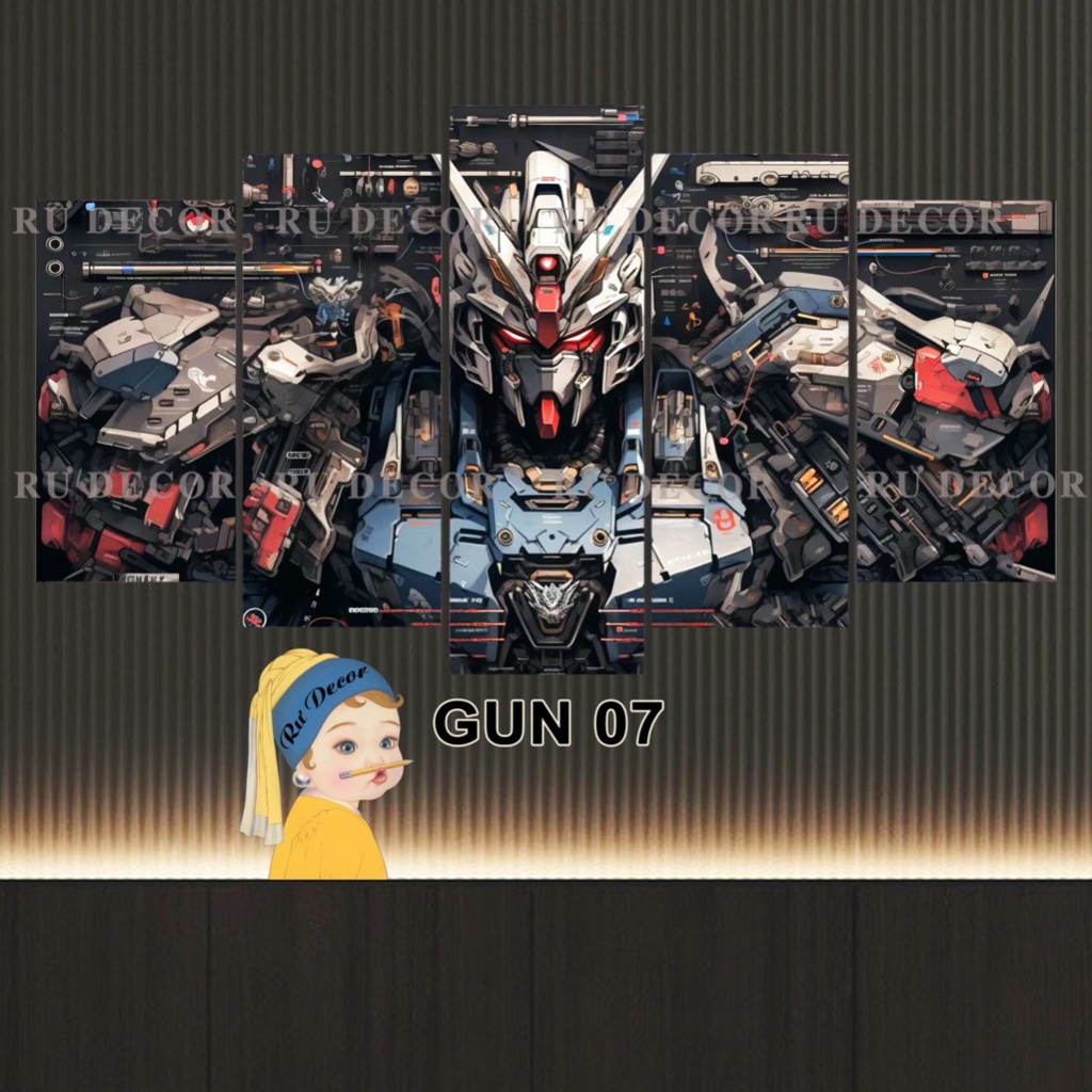 Bộ 5 Tấm Tranh Ghép Decor Gundam Tráng Gương Dán Tường Kèm Keo Dán ...