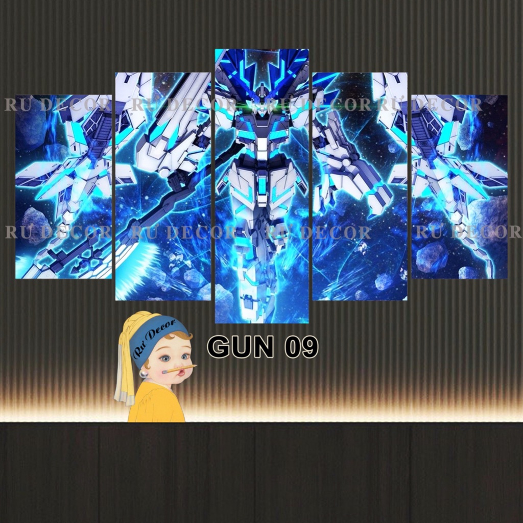 Bộ 5 Tấm Tranh Ghép Decor Gundam Tráng Gương Dán Tường Kèm Keo Dán ...