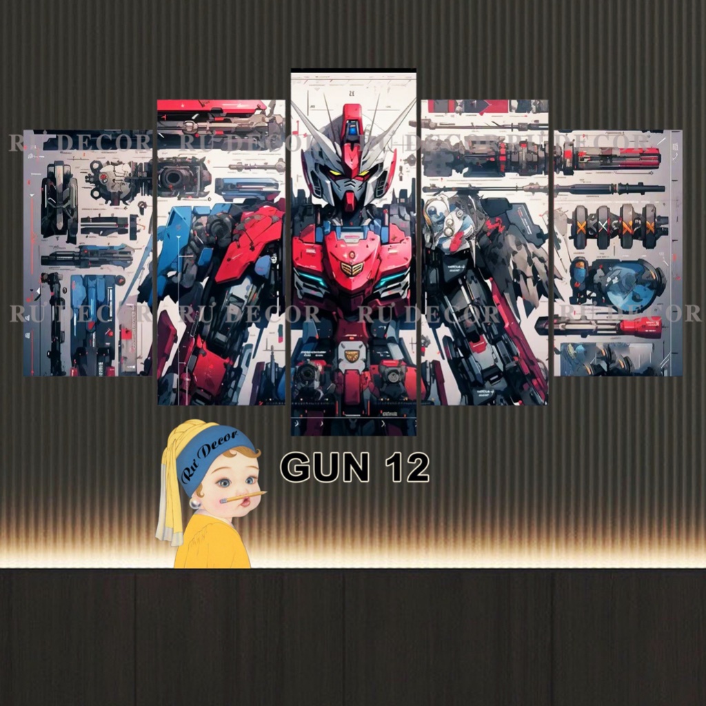 Bộ 5 Tấm Tranh Ghép Decor Gundam Tráng Gương Dán Tường Kèm Keo Dán ...