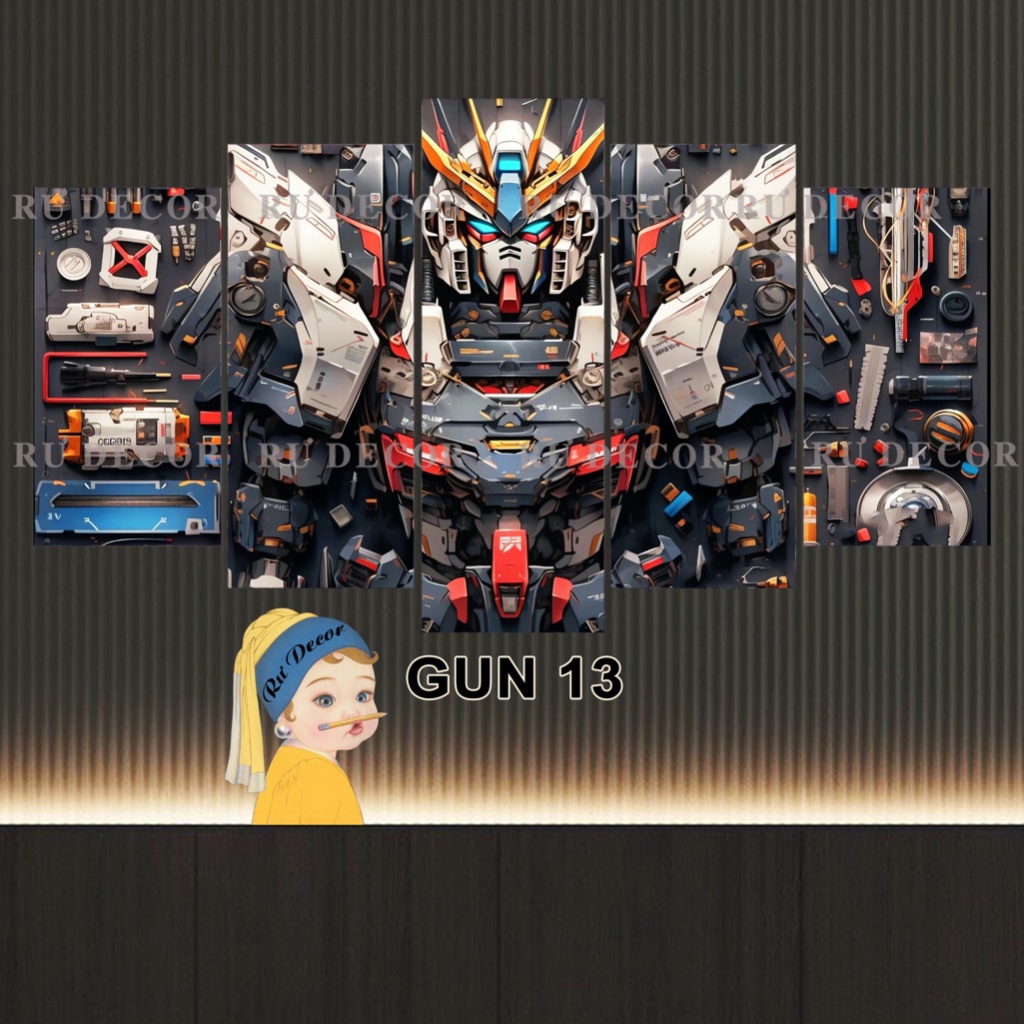 Bộ 5 Tấm Tranh Ghép Decor Gundam Tráng Gương Dán Tường Kèm Keo Dán ...