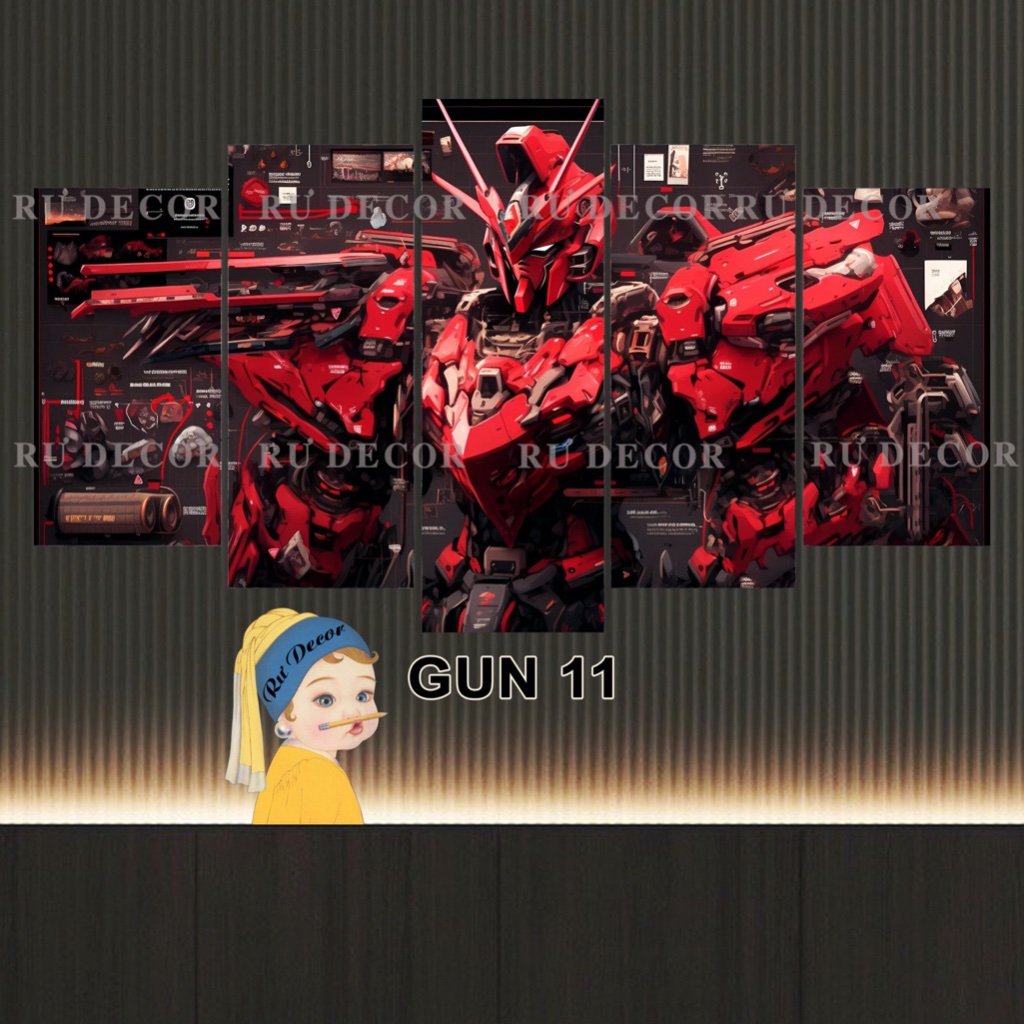 Bộ 5 Tấm Tranh Ghép Decor Gundam Tráng Gương Dán Tường Kèm Keo Dán ...