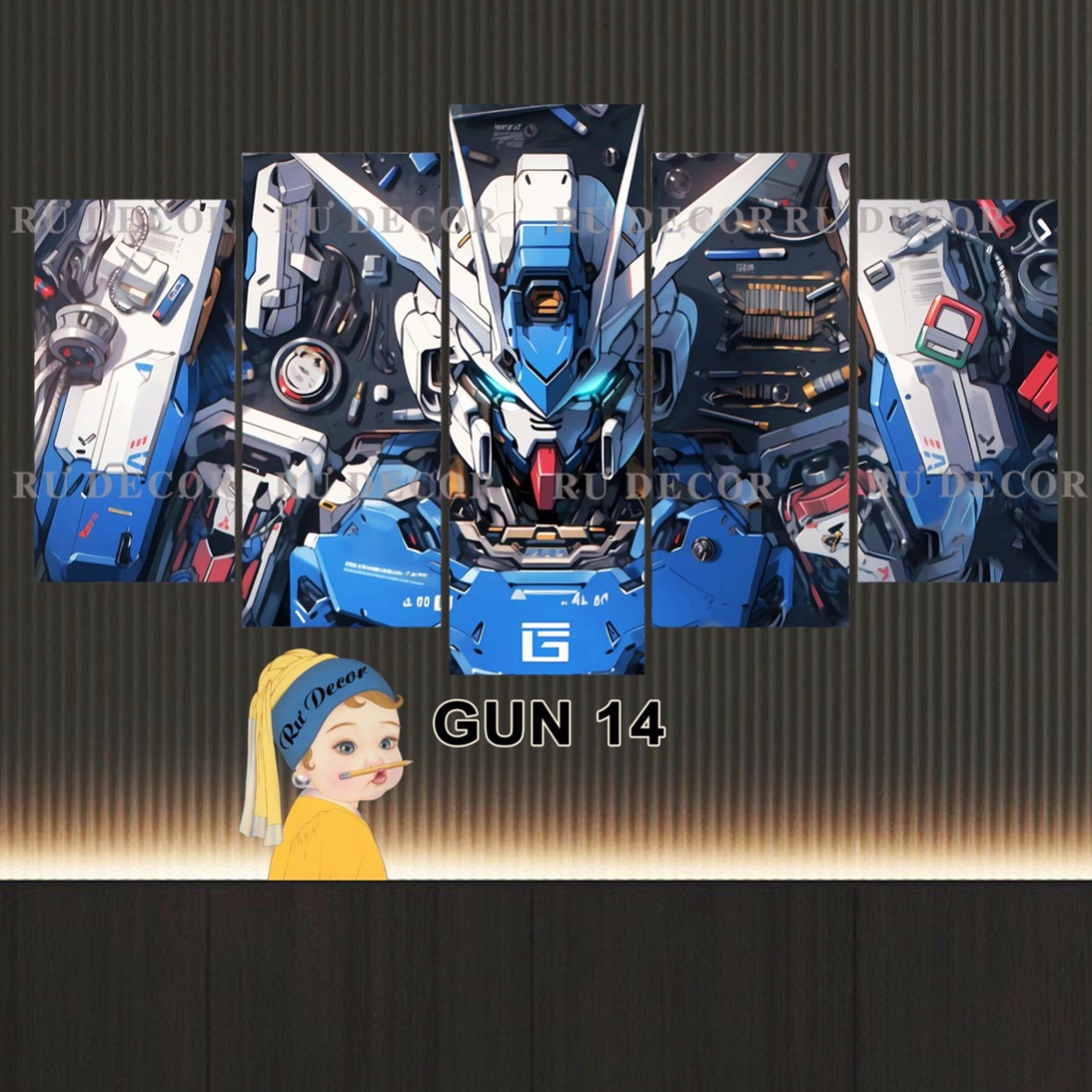 Bộ 5 Tấm Tranh Ghép Decor Gundam Tráng Gương Dán Tường Kèm Keo Dán ...