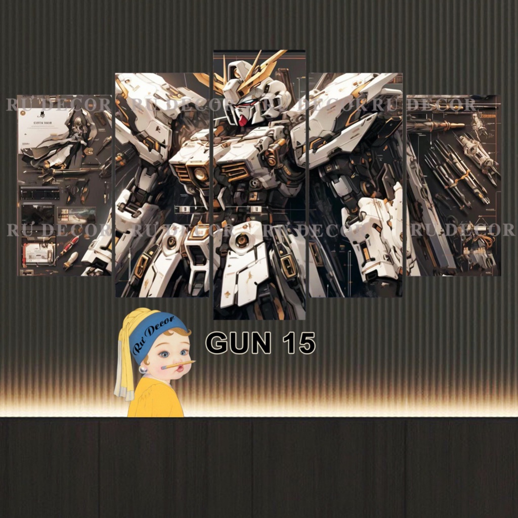 Bộ 5 Tấm Tranh Ghép Decor Gundam Tráng Gương Dán Tường Kèm Keo Dán ...