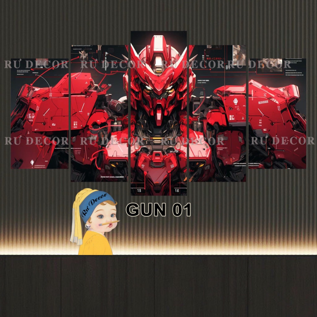 Bộ 5 Tấm Tranh Ghép Decor Gundam Tráng Gương Dán Tường Kèm Keo Dán ...