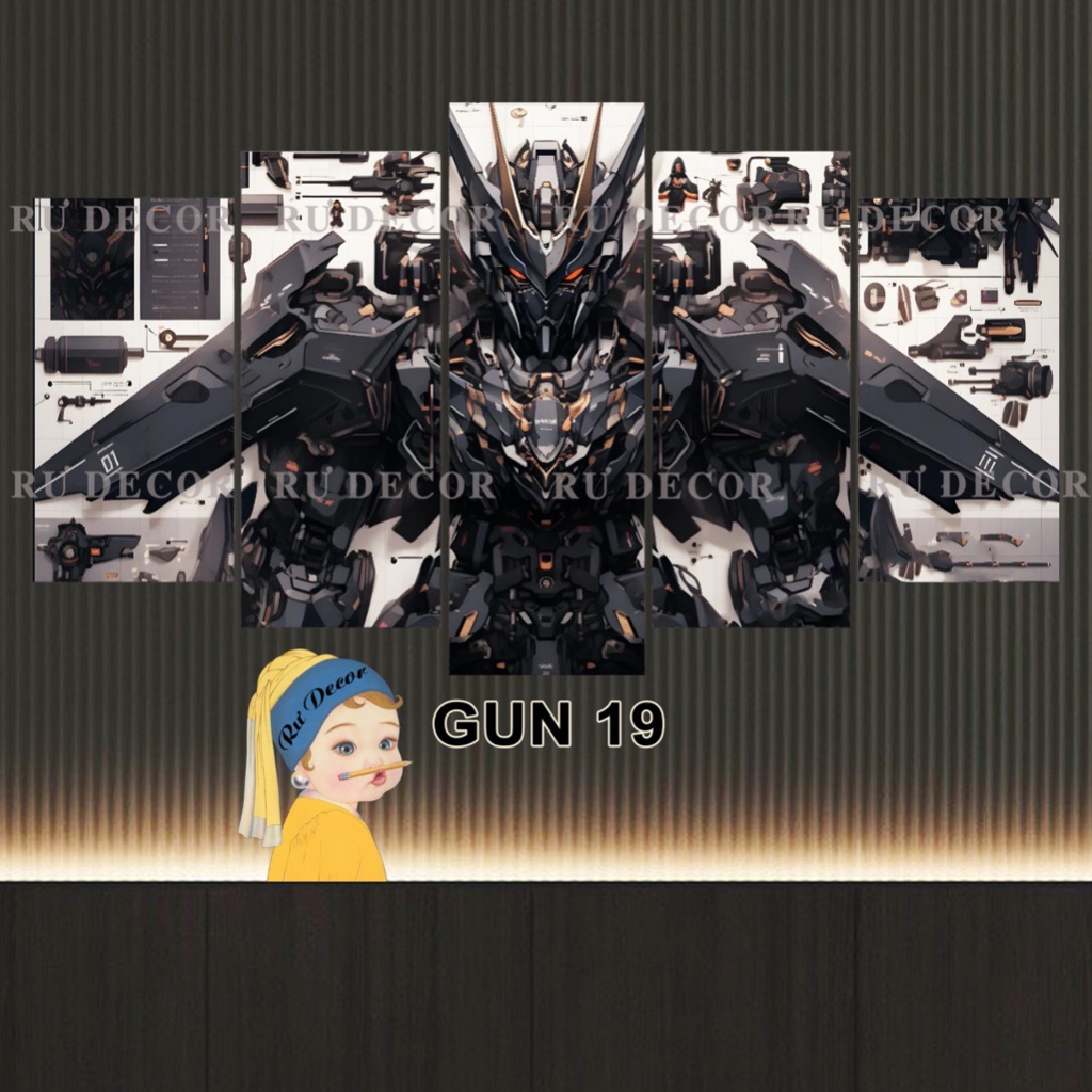 Bộ 5 Tấm Tranh Ghép Decor Gundam Tráng Gương Dán Tường Kèm Keo Dán ...