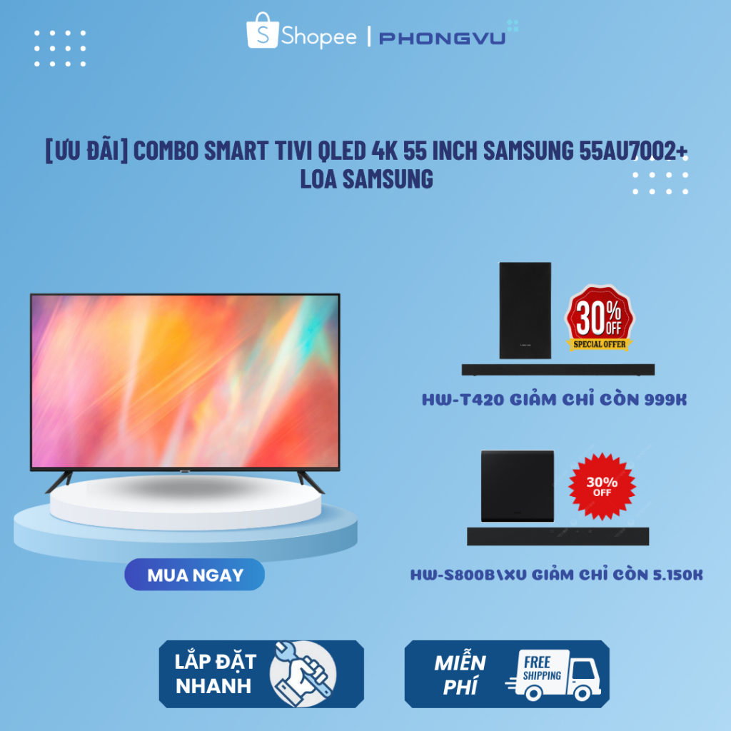 Smart Tivi Samsung 4K UHD 55 inch UA55AU7002 - Bảo hành 24 tháng - Hàng ...