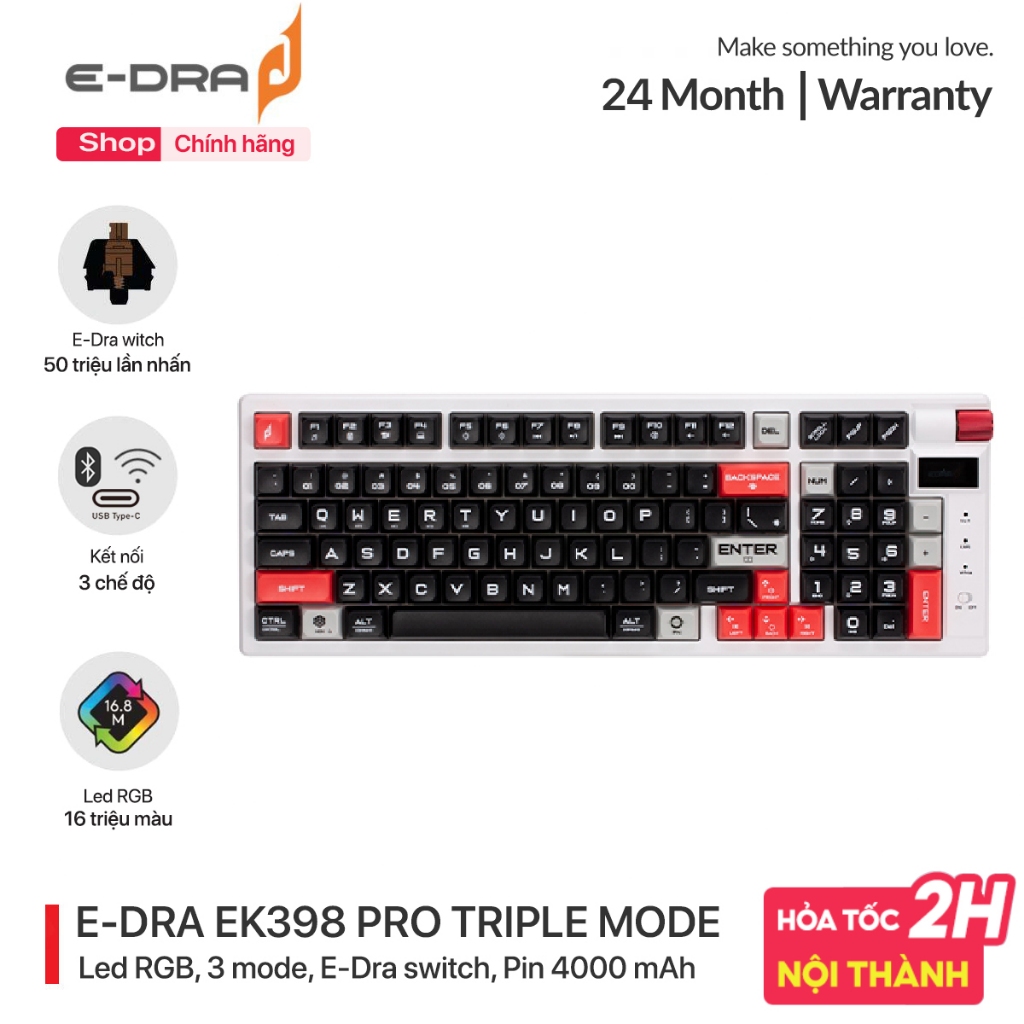 Bàn phím máy tính gaming không dây E-Dra EK398 PRO Blue/ Brown/ Red ...