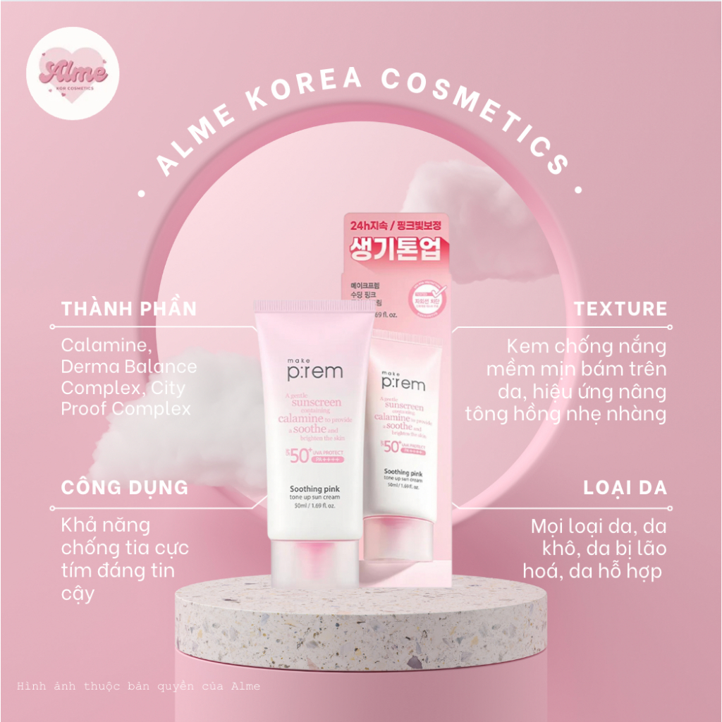 [CHÍNH HÃNG] Kem chống nắng Make p:rem Soothing Pink Tone-up Suncream 50ml | Shopee Việt Nam