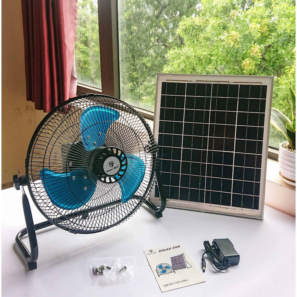 Quạt Tích Điện Năng Lượng Mặt Trời Solar Fan 14 inch cánh kim loại tích ...