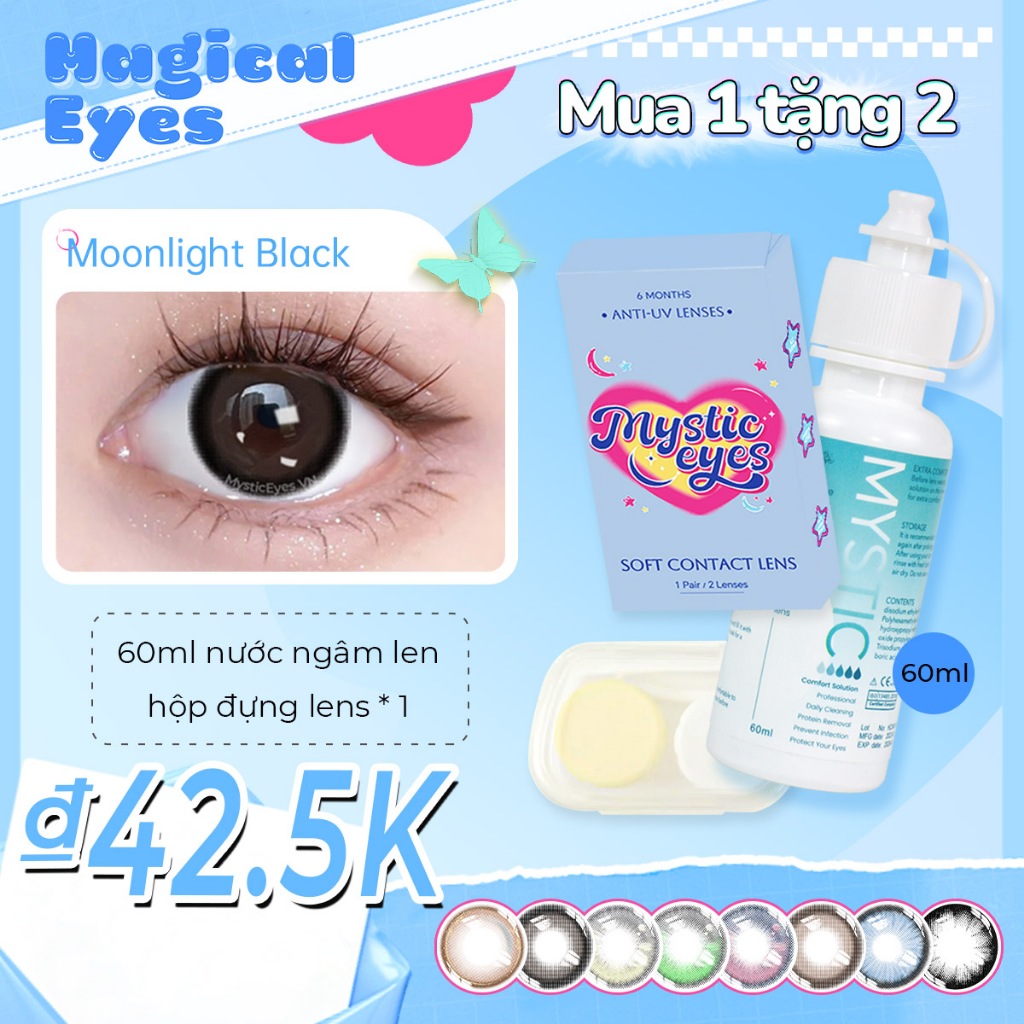 [mua 1 tặng 2]0độ lens xám tây lens đen lens giãn tròng to14.5 kính áp ...