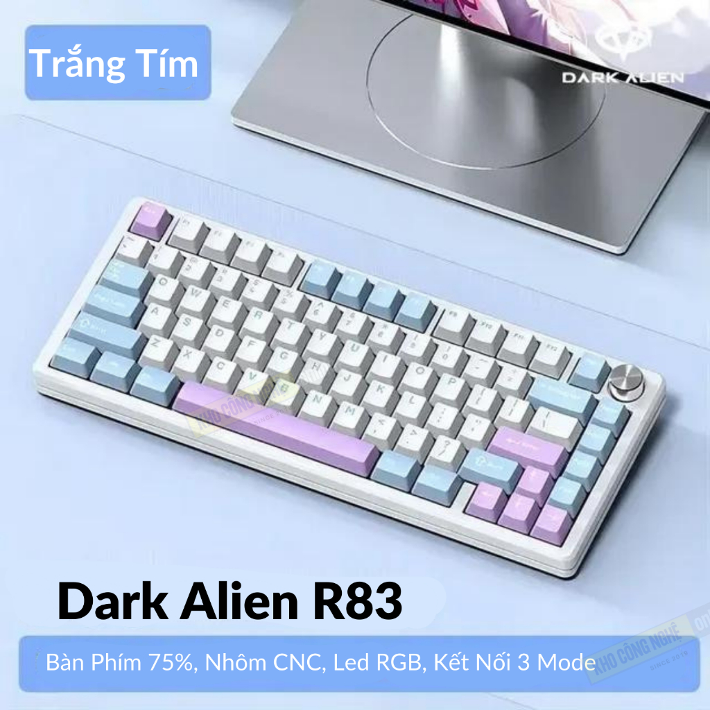 Bàn Phím Cơ Dark Alien R83 RGB Mạch Xuôi kết nối 3 chế độ (Nhôm CNC ...