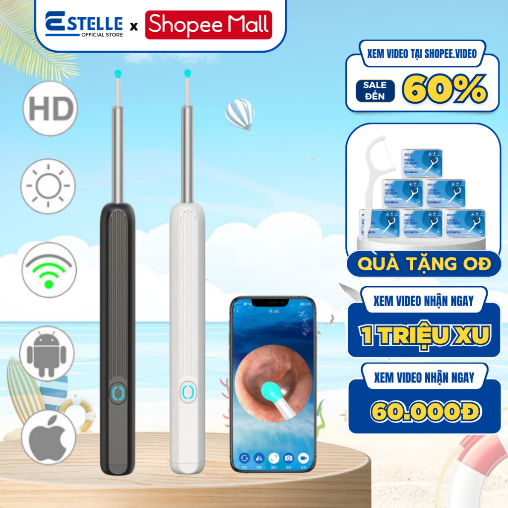 Dụng Cụ Lấy Ráy Tai ESTELLE Có Gắn Camera Nội Soi Đa Năng Hình Ảnh Full ...