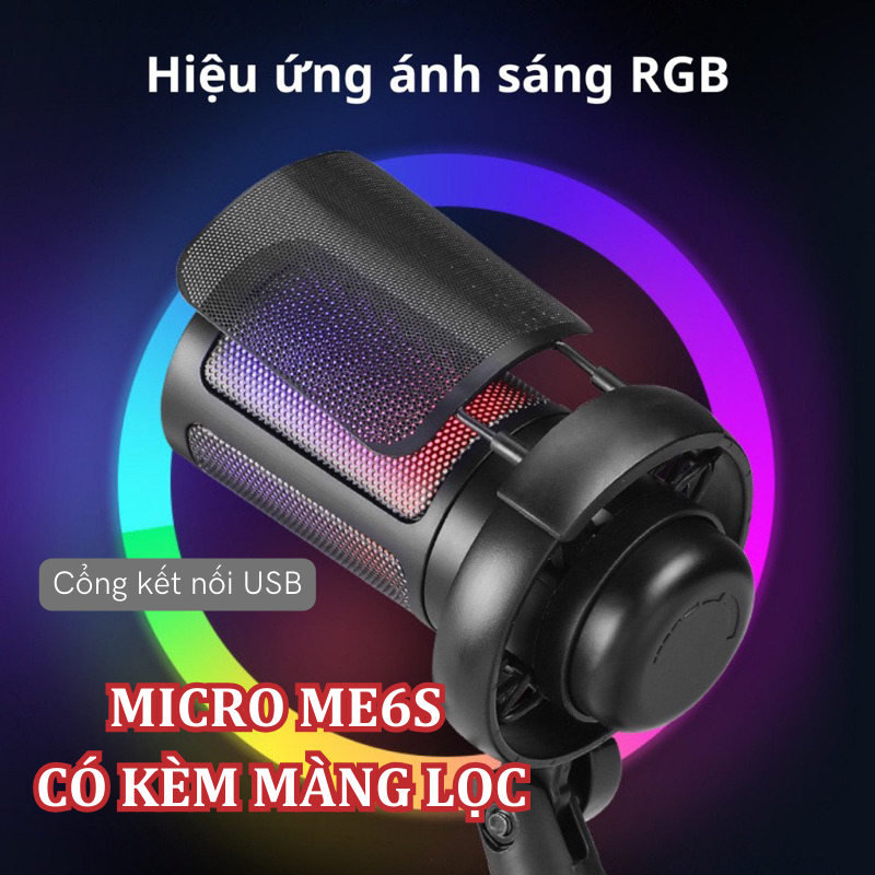 Micro Thu Âm Để Bàn Me6s Dùng Lọc Tạp Âm Cho Livestream Led RGB, Mic ...