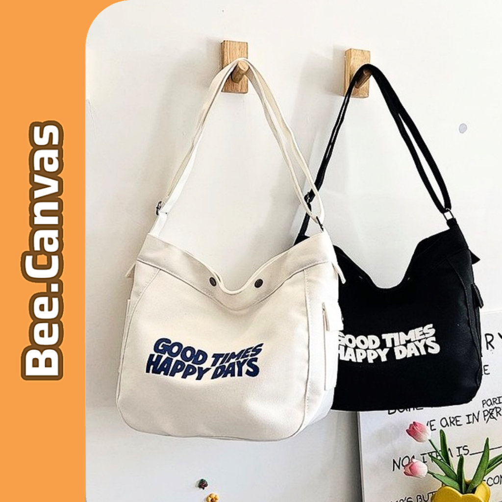 Túi xách đeo vai, đeo chéo vải Bee Canvas nhiều ngăn không có khóa kéo ...
