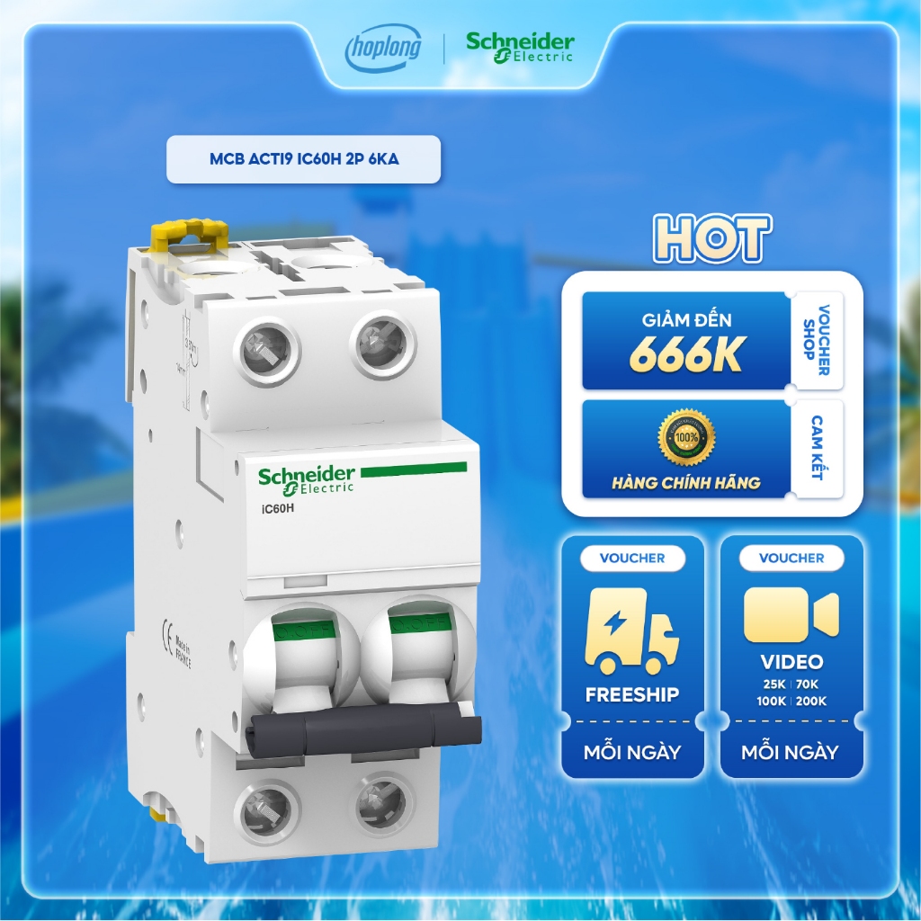 Cầu dao tự động MCB 2P 50A dòng cắt 6kA Schneider A9F74250 - Acti9 iC60N | Shopee Việt Nam