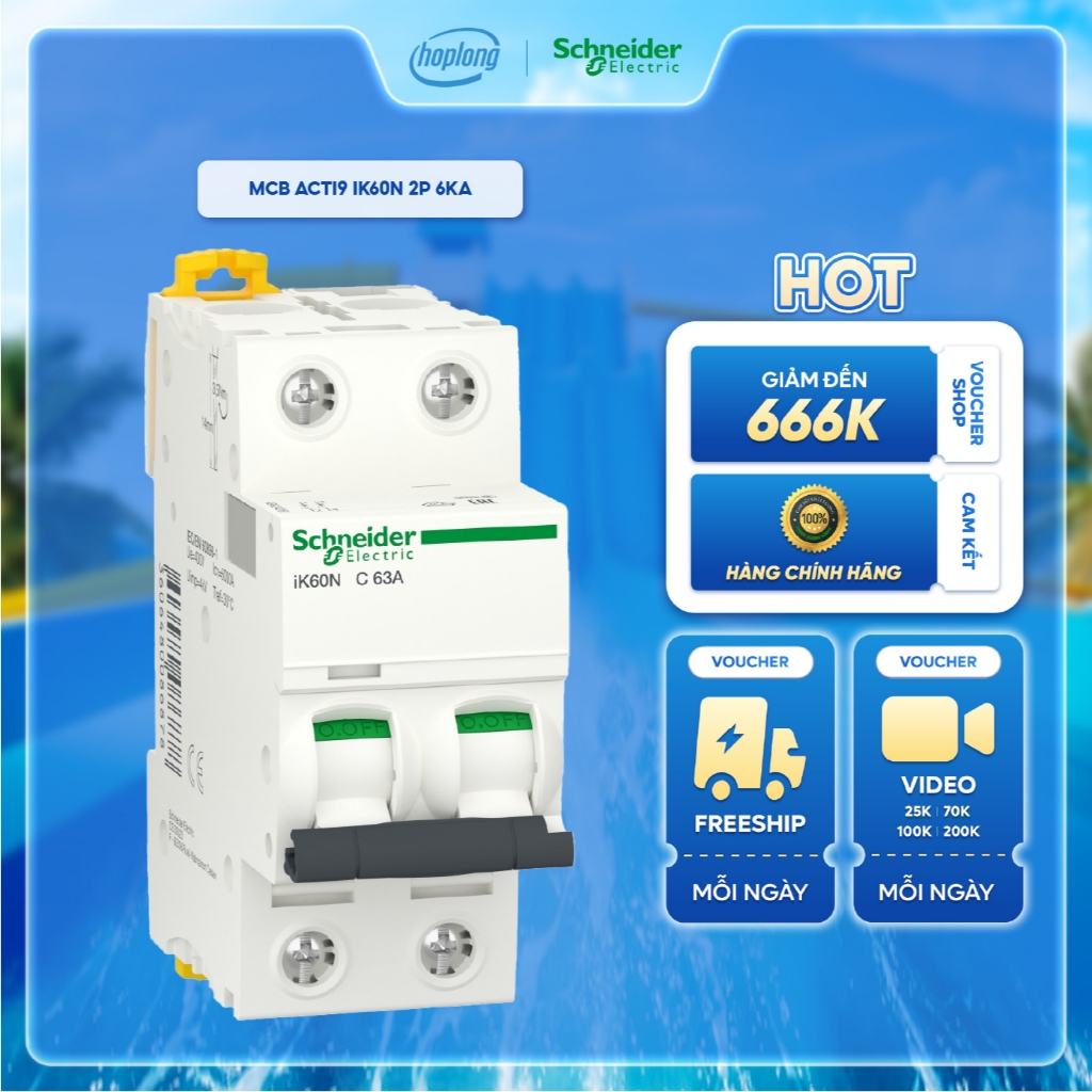 Cầu dao tự động MCB Acti9 iK60N Schneider A9K24263 2P 40A 6kA| Aptomat chống quá tải ngắn mạch ...